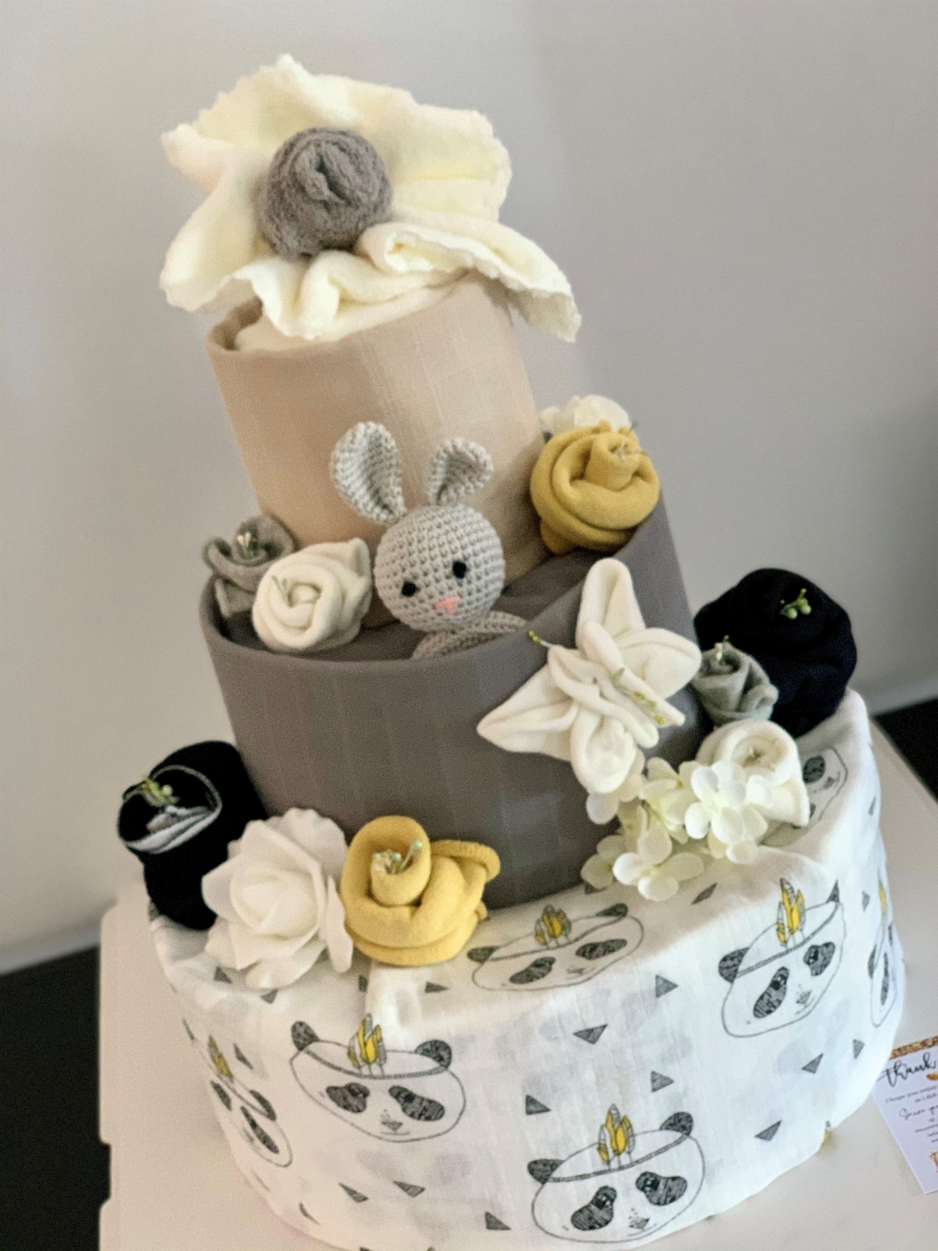 3 Tier Panda Neutral Nappy Cake | Buy Nappy Cake Online