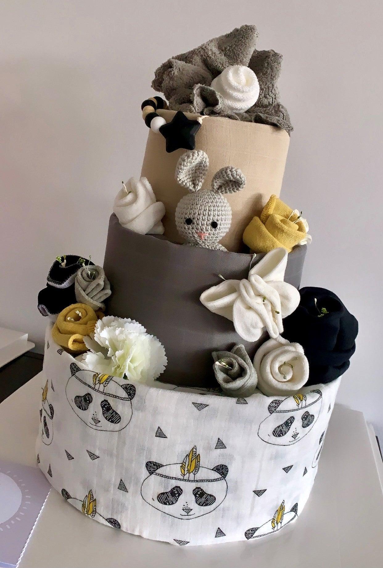 3 Tier Panda Neutral Nappy Cake | Buy Nappy Cake Online